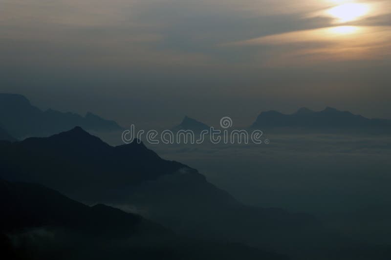 Sun Rise from the Top of the Mountains with Mist Stock Photo - Image of ...