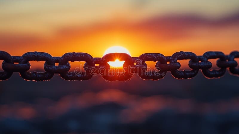 The Sun Rises, Casting Warm Light through a Chain, Creating Captivating ...