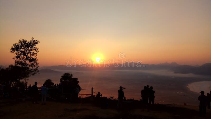 The sun rises on the hill editorial stock photo. Image of blooming ...