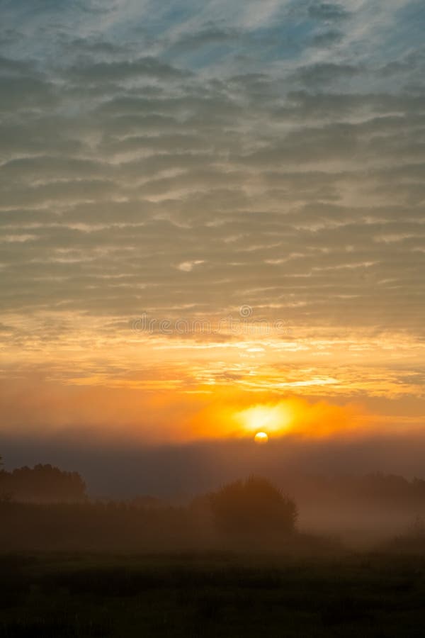 Sunrise Embrace: Mist and Light Over Fields Stock Image - Image of ...