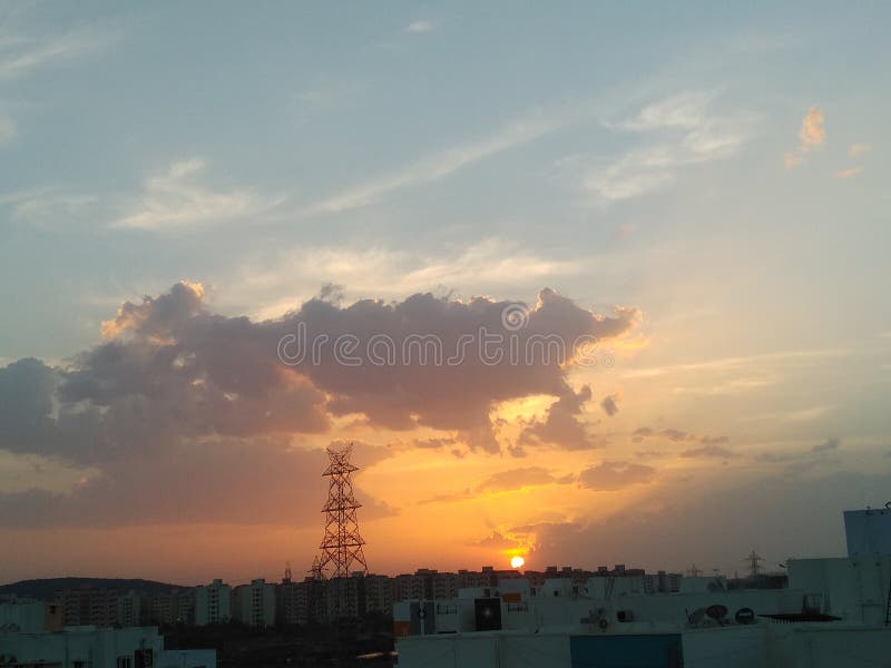 Sun rises in the morning stock image. Image of tower - 164025447