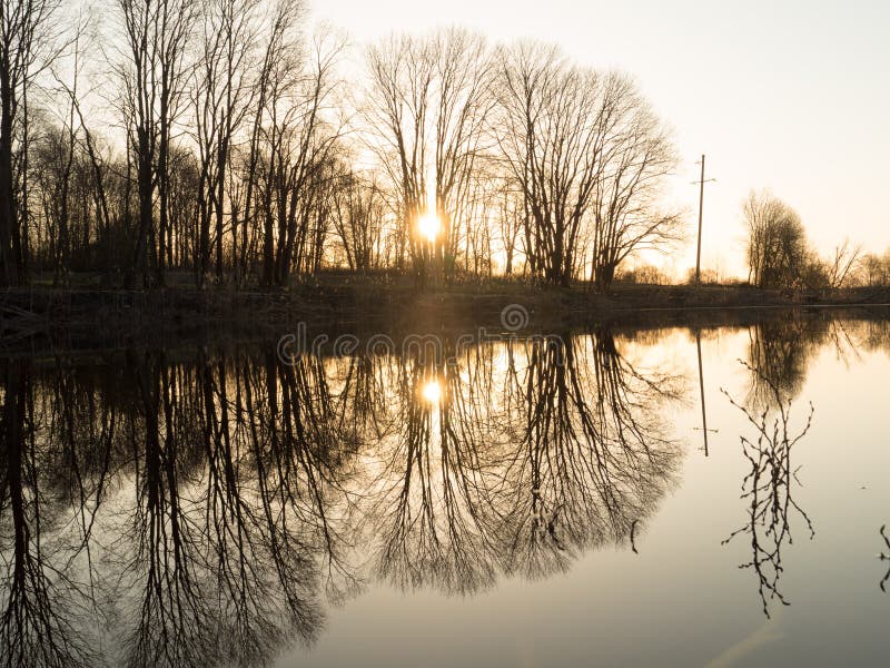 The Sun Rises Over the Lake in Spring Stock Image - Image of scene ...