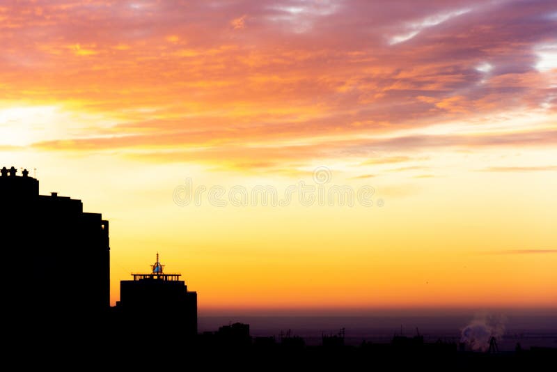 The Sun Rises Over a Large City in Winter. Beautiful Winter Sunrise ...