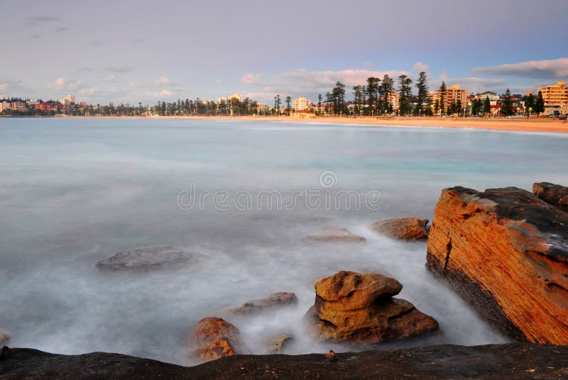 Sun Rises Over Manly Beach, Sydney, Australia Stock Image - Image of ...