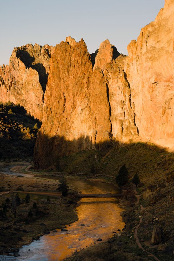 Sun Rises on Smith Rock Oregon Crooked River Reflection Stock Image ...