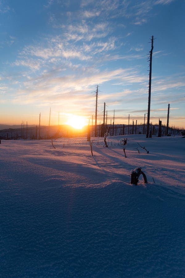 Sun Rising Above the Mountains Bavarian Forest Germany Stock Photo ...