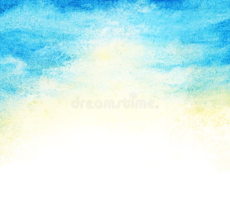 Sun Rising on Blue Sky Abstract Clouds Watercolor Texture Stock ...