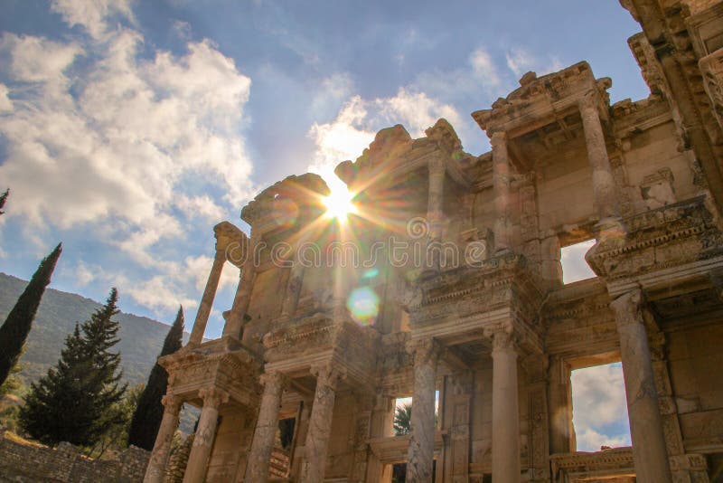 Sun is Rising on Library of Celsus in Ephesus Izmir Stock Photo - Image ...