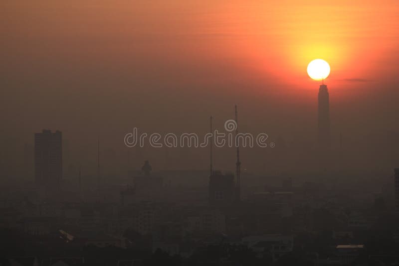 Sun Rising Over Bangkok Thailand Stock Photo - Image of iconic ...