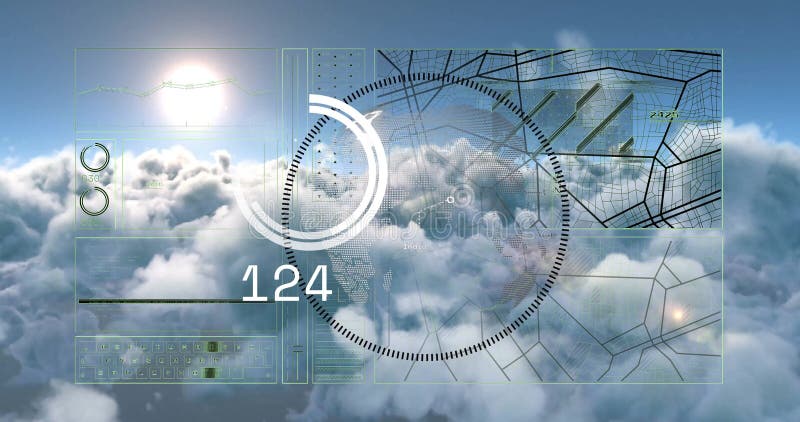 Sun Rising Over Clouds Initiating Digital Globe Forming, Loading UI ...