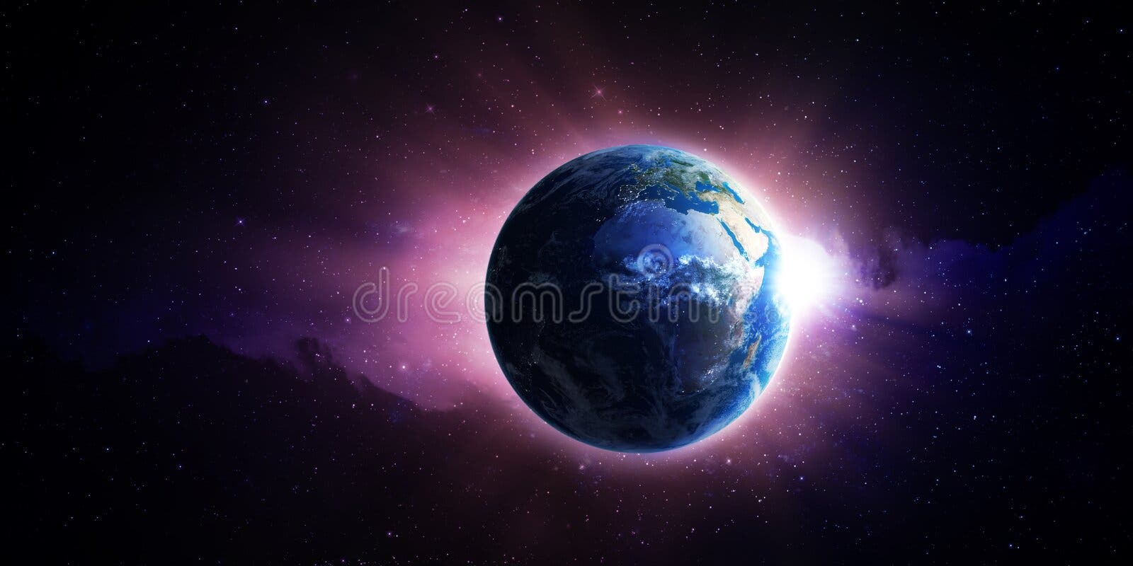 Planet Earth with Rising Sun Stock Illustration - Illustration of ...