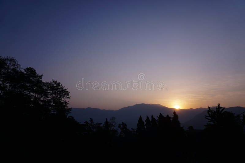 The Sun is Rising Over the Mountain. Stock Image - Image of reflection ...