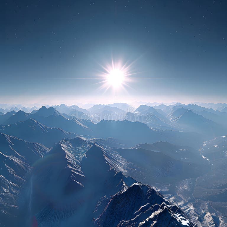 Sun Rising Over a Mountain Range Stock Illustration - Illustration of ...