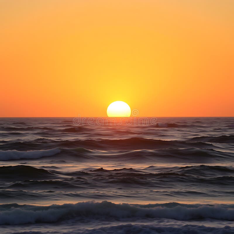 Sun Rising Over Ocean Waves Stock Illustration - Illustration of ...