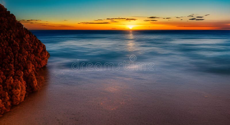 The Sun is Rising Over the Sea.Generative AI Stock Illustration ...