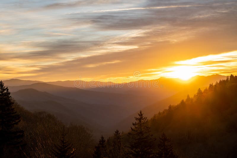 Sun Rising Over the Smokies in the Fall Stock Photo - Image of ridge ...