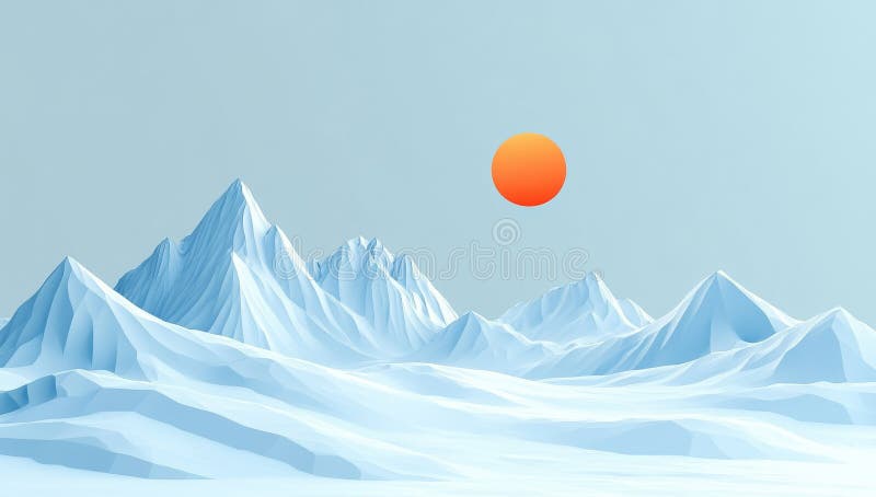 Sun Rising Over Snow-capped Mountains, Minimalist Vector Art ...