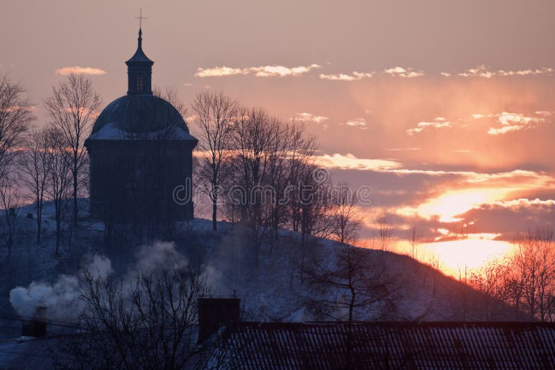 Sun rising in Pinczow stock image. Image of historic - 27987057