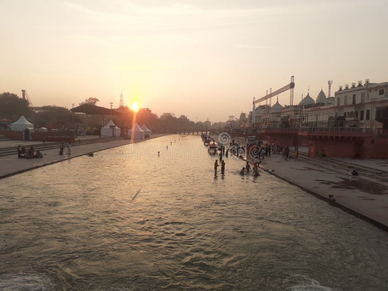 Sun Rising on Saryu Riverbed Ayodhya Editorial Image - Image of ...