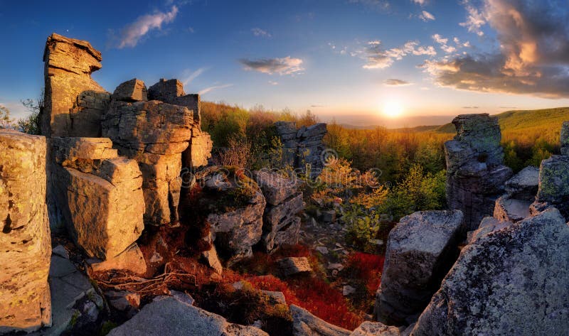 Sun with Rocks in Mountain at Sunset Stock Image - Image of beautiful ...