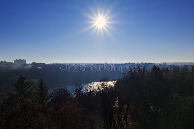 The Sun Rose Above the River Stock Image - Image of trees, houses ...