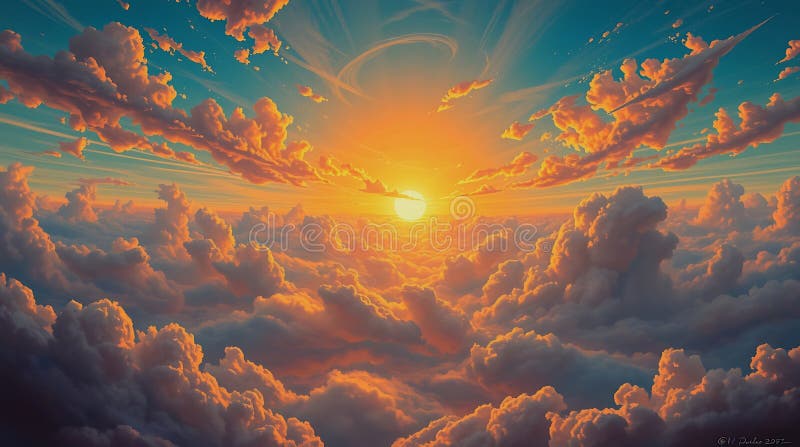 Sun& X27;s Rays Casting a Golden Glow through Translucent Clouds Stock ...