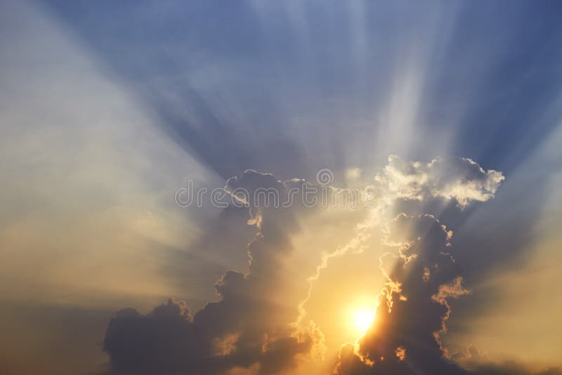 Sun s rays from the clouds stock image. Image of heaven - 107176239