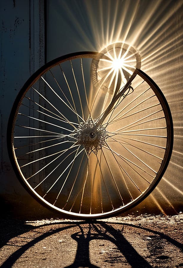 The Sun S Rays Pass through the Spokes on a Bicycle Wheel. AI Generated ...