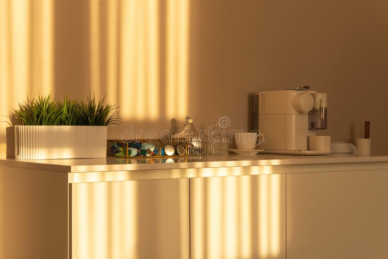 The Sun S Rays at Sunset Illuminate the Kitchen in the House Stock ...