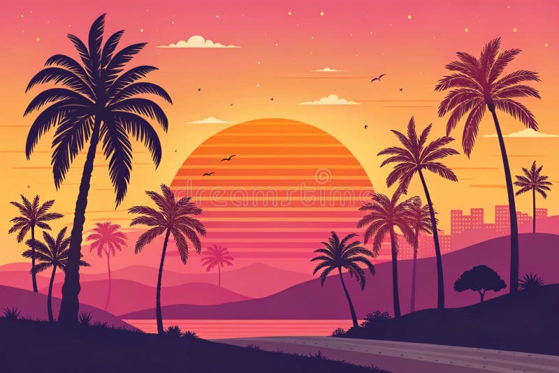 Sun 80s in Retro Style - Generated by Ai Stock Illustration ...