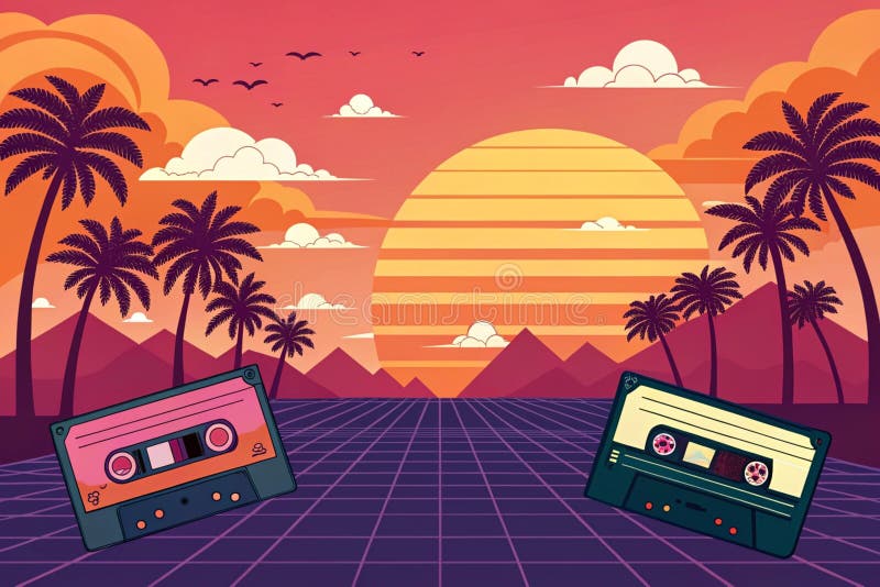 Sun 80s in Retro Style - Generated by Ai Stock Illustration ...