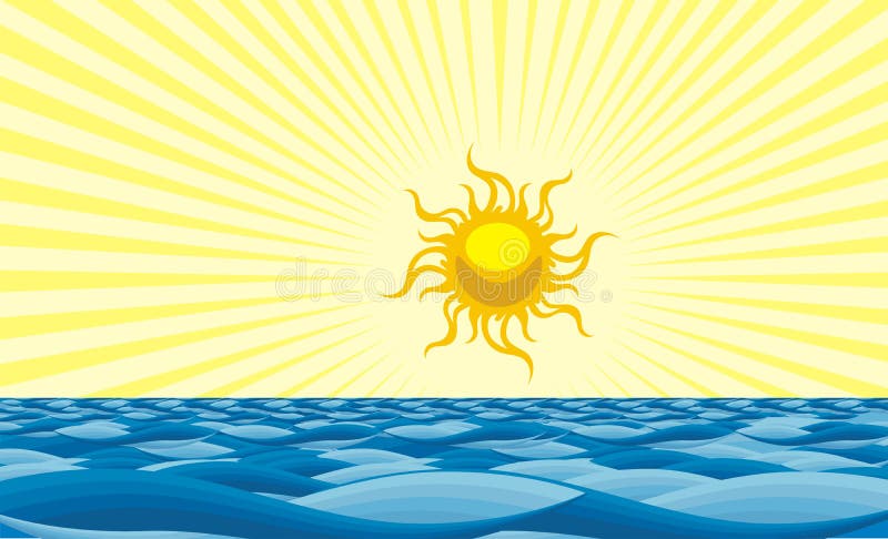 Seascape. Sand, Palm Tree, Blue Sky and Sun. Stock Illustration ...