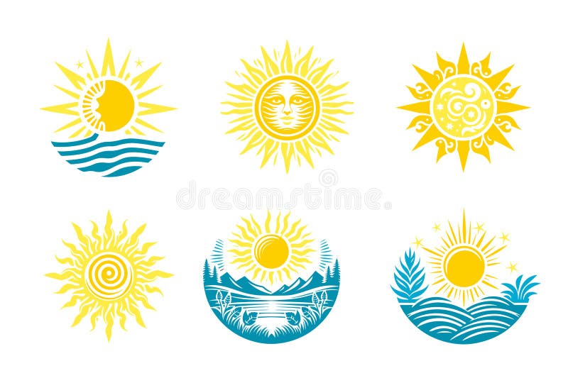 Sun and sea vector icon, stock vector. Illustration of sunrise - 336855865