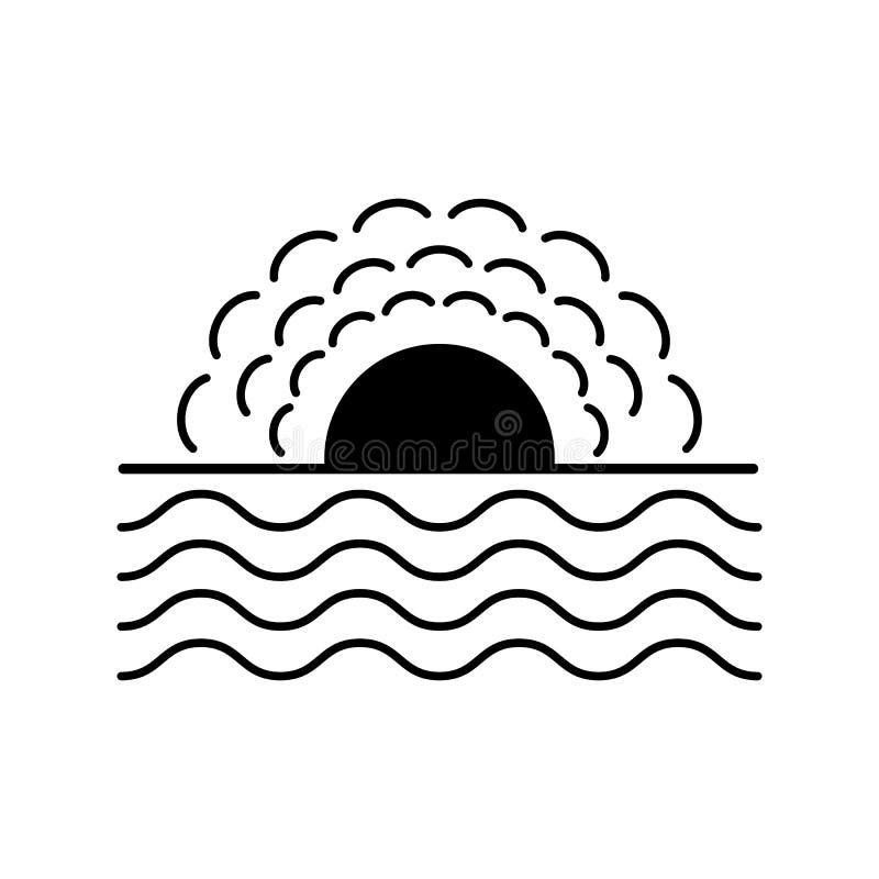 Sun with Sea Waves. Vector Sunny Sunset and Dawn Stock Illustration ...
