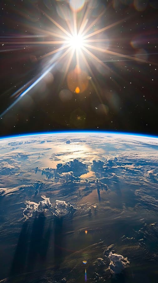 The Sun is Seen Shining Over the Earth from Space Stock Image - Image ...