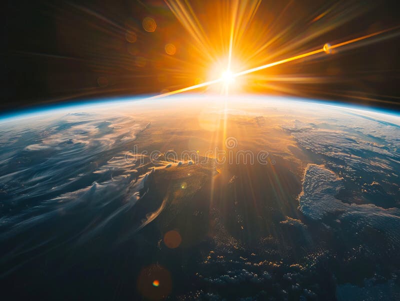 The Sun is Seen Shining Over the Earth from Space Stock Image - Image ...