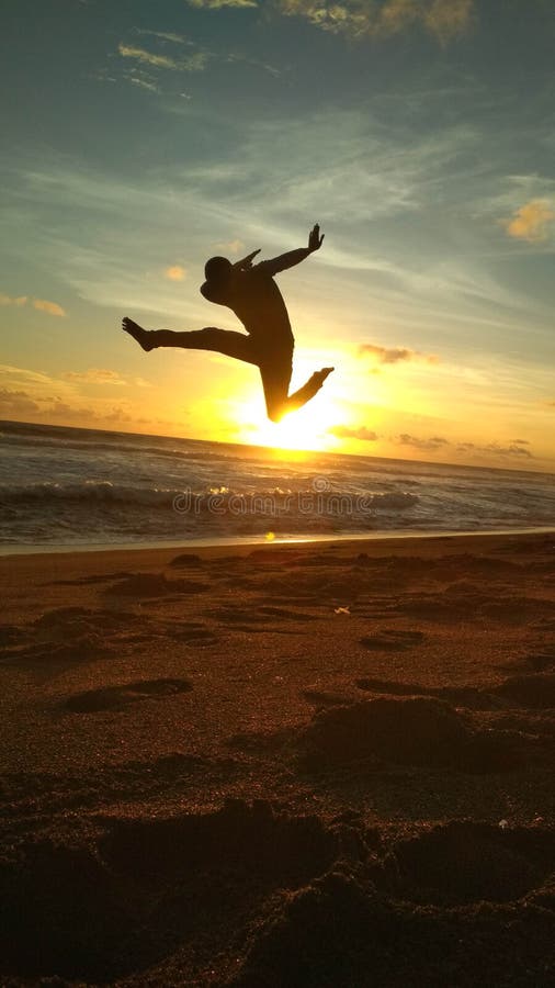 Sun Set in the Beach and Jump Boy Stock Image - Image of jump, beach ...