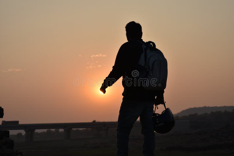 Sun Set in Evening. a Boy Look Sun Set. Stock Image - Image of lady ...