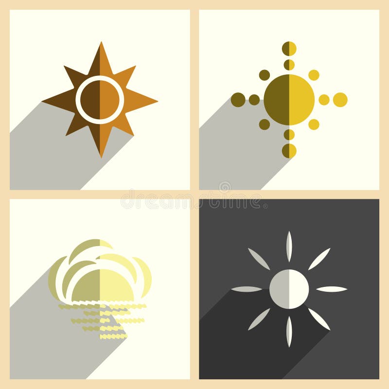Sun Set of Flat Icons with Shadow. Vector Illustration Stock Vector ...