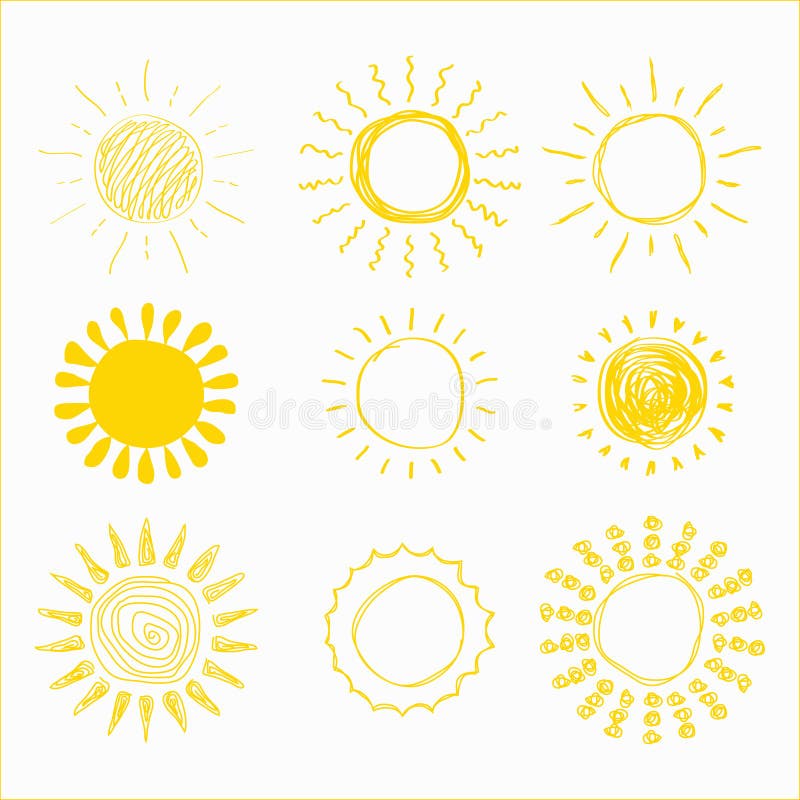 Sun set Hand drawn stock vector. Illustration of cartoon - 91772046
