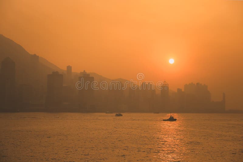 The Sun Set at Hong Kong Habour 5 Jan 2013 Stock Image - Image of cloud ...