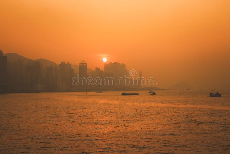 The Sun Set at Hong Kong Habour 5 Jan 2013 Stock Image - Image of beach ...