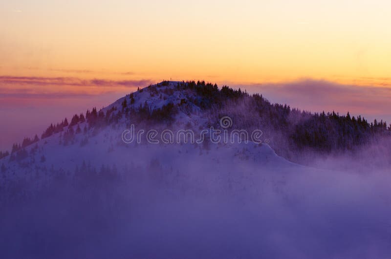 Sun Set in Mountains with Winter and Cold Scenery Stock Photo - Image ...