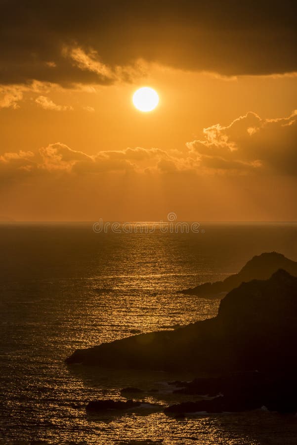 Sun set over the ocean stock image. Image of line, meets - 133564449