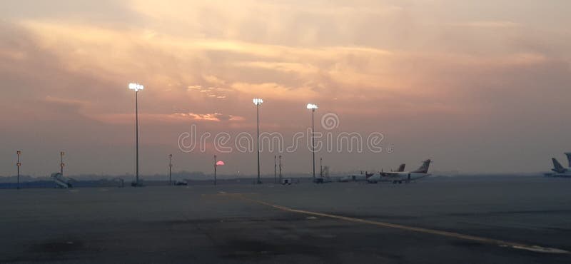 Sun Set Pick at Airport in Winter Stock Photo - Image of pick, winter ...