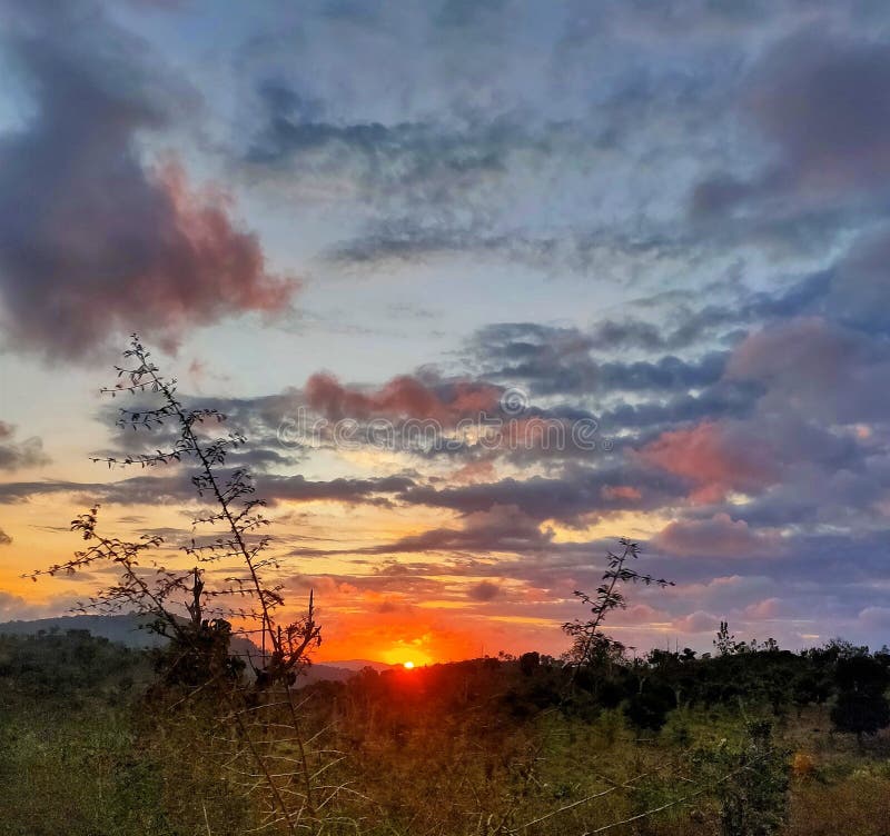 The Sun Sets Above the Height of Mount Prabu Stock Image - Image of ...