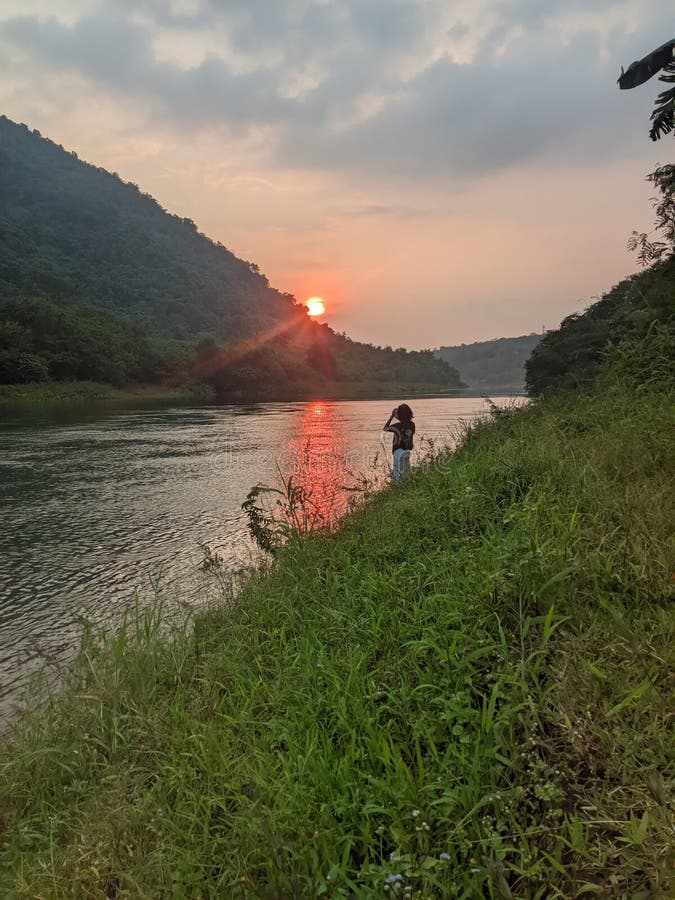 The Sun Sets in the Afternoon at the Cirata Reservoir Stock Photo ...
