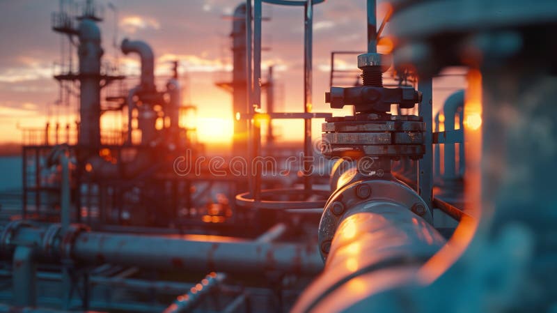 Sunset View Over Industrial Piping at a Chemical Plant Stock Image ...