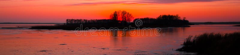Sun Sets on Frozen Wild Rice Lake Stock Image - Image of landscape ...