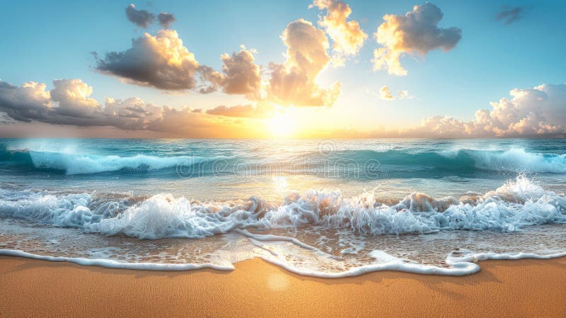 The Sun Sets Over the Ocean Waves, Casting a Warm Glow on the White ...